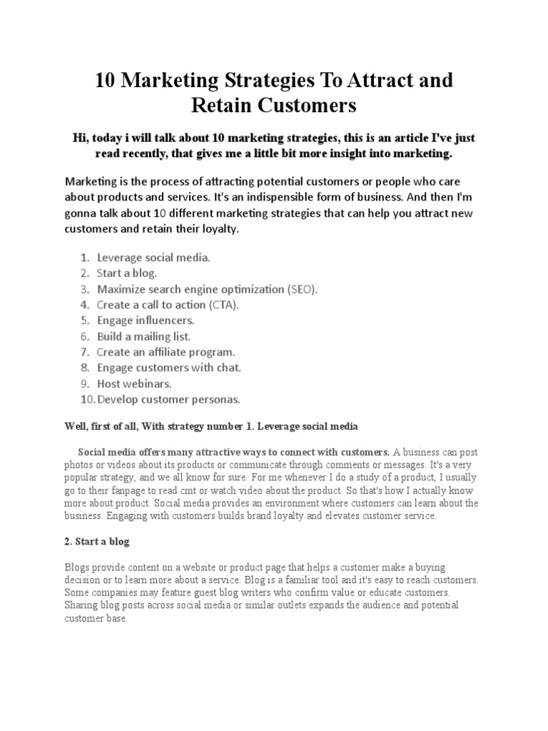 10 Marketing Strategies To Attract and Retain Customers | PDF | Search ...