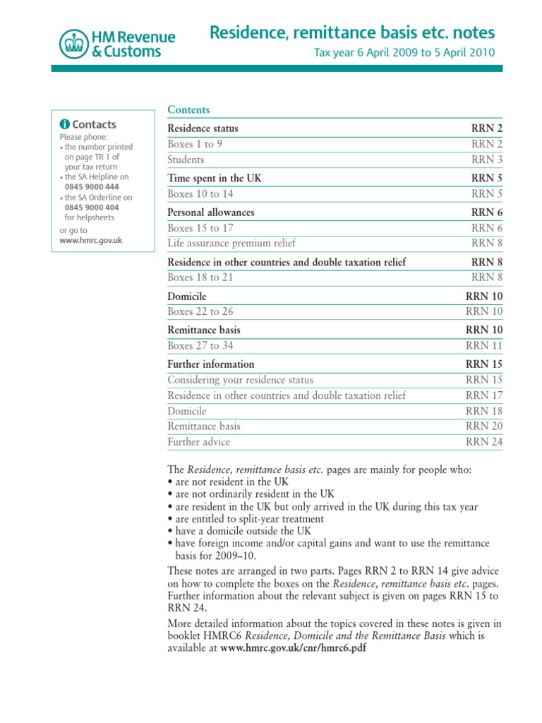 SA109 Guidance for Remittance Basis | PDF | Capital Gains Tax | Double ...