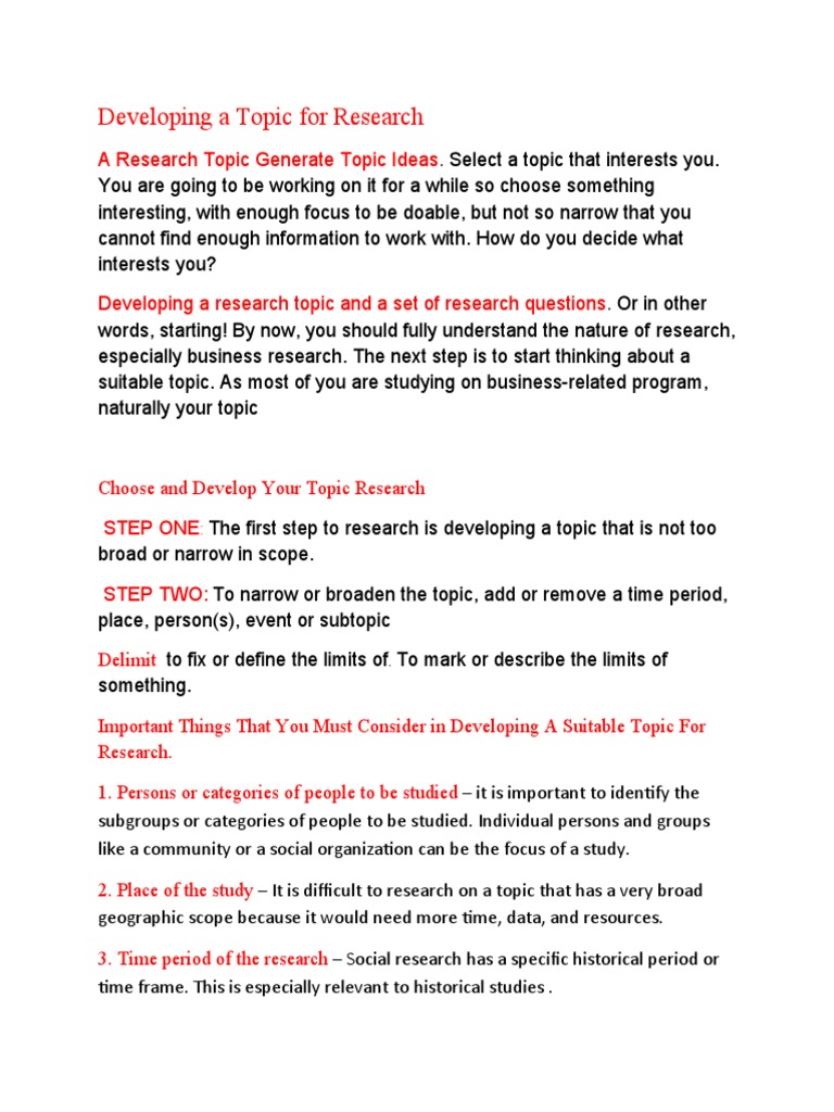 Developing A Topic For Research | Download Free PDF | Science | Cognition