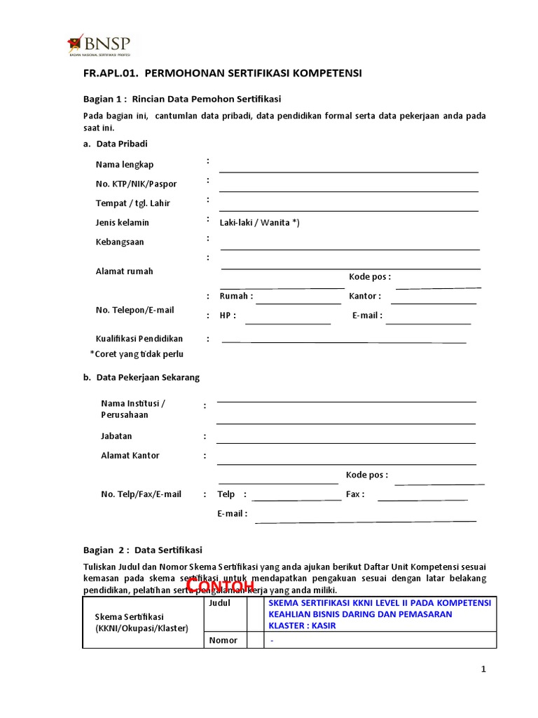 Form Apl 01 Apl 02 Contoh Pdf