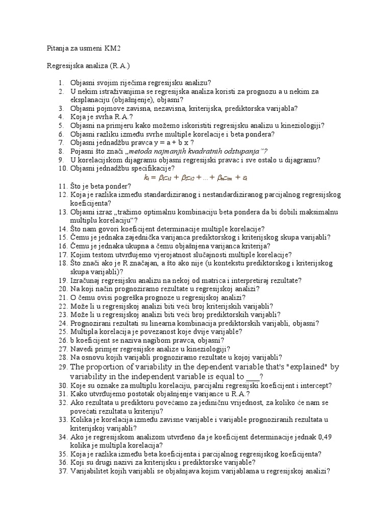 Primjeri Pitanja Za Usmeni KM2 | PDF