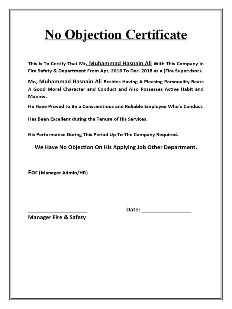 No Objection Certificate | PDF
