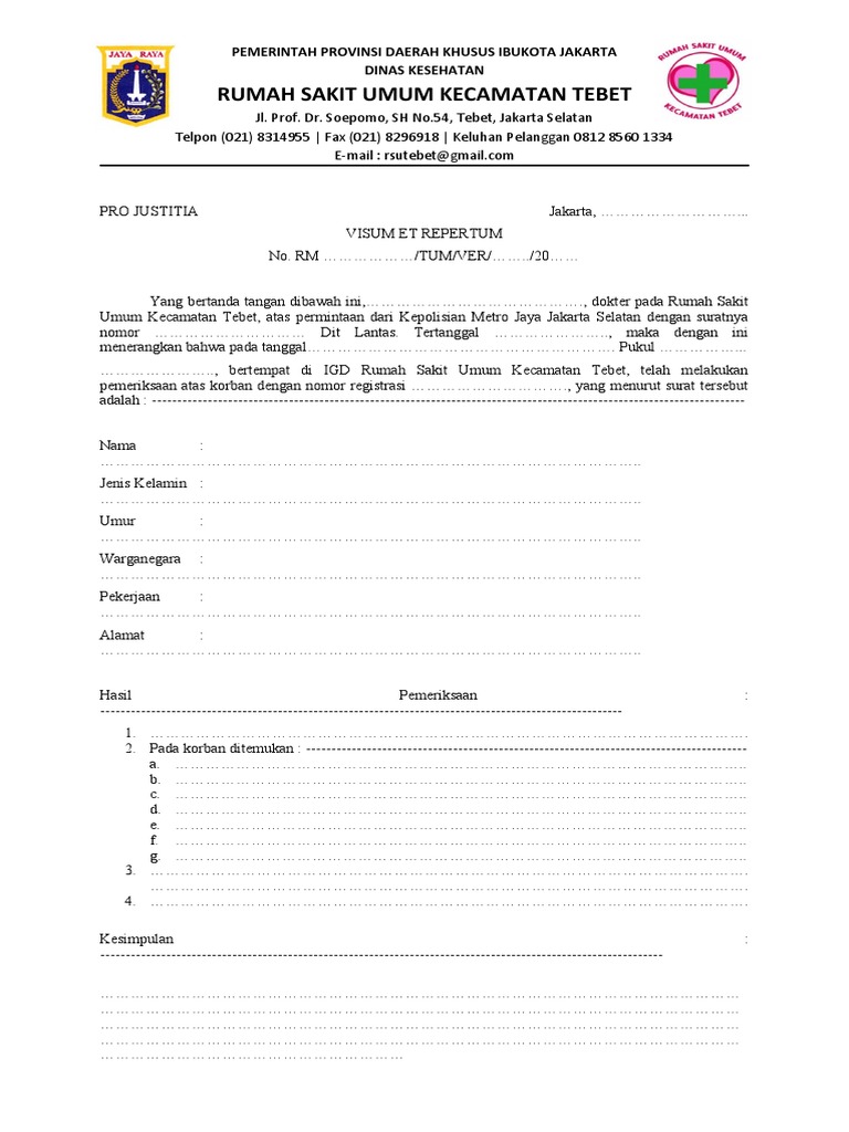 Contoh Format Visum Et Repertum | PDF