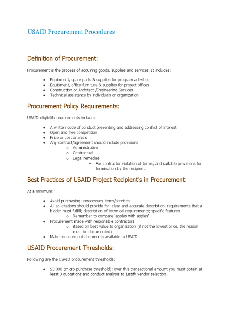 USAID Procurement Procedures Overview | PDF | Procurement | United ...