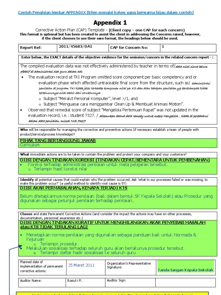Contoh Appendix Rencana Tindakan Korektif | PDF | Cognition | Business