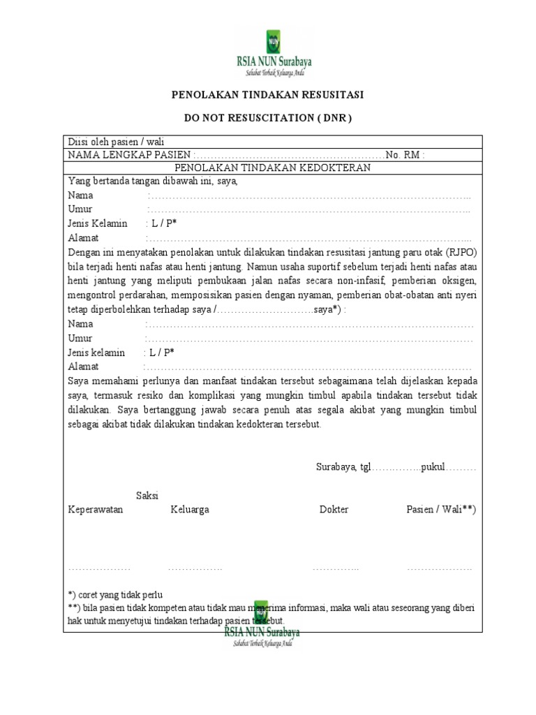 Form Penolakan Tindakan Resusitasi | PDF