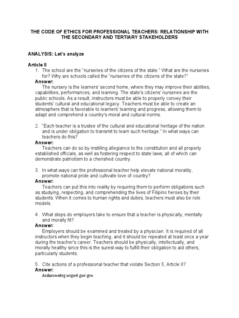 The Code of Ethics For Professional Teachers | PDF