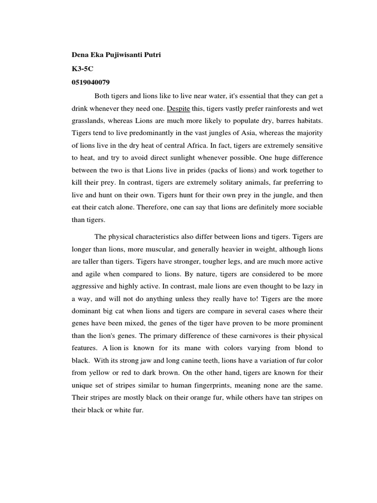 Lions vs. Tigers: Key Differences | PDF | Lion | Tiger