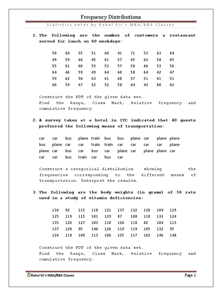Frequency Distribution Problems | PDF | Histogram | Statistical Theory