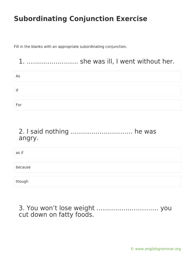Subordinating Conjunction Exercise | PDF