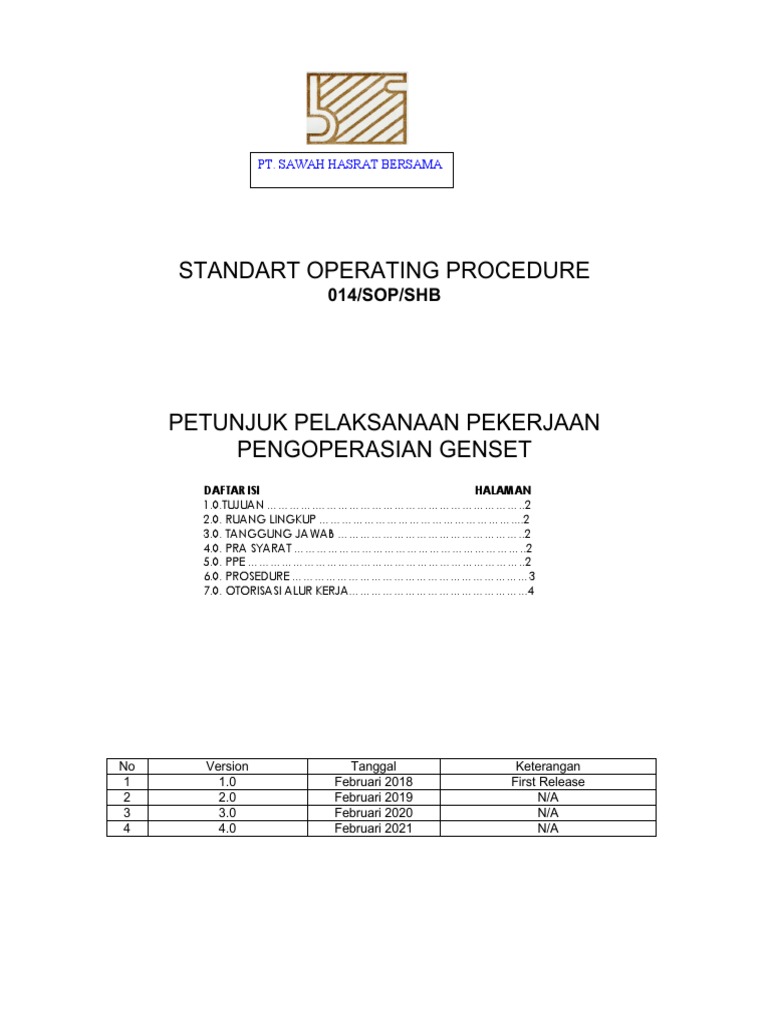 SOP 014 Genset | PDF