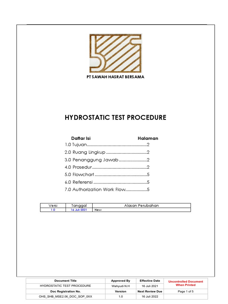 Sop 0XX Hydrostatic Test | PDF