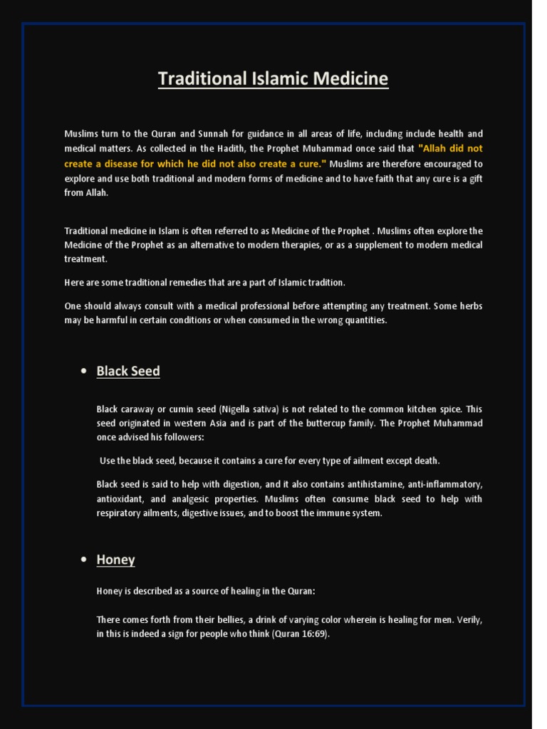 Traditional Islamic Medicine | PDF | Health Sciences