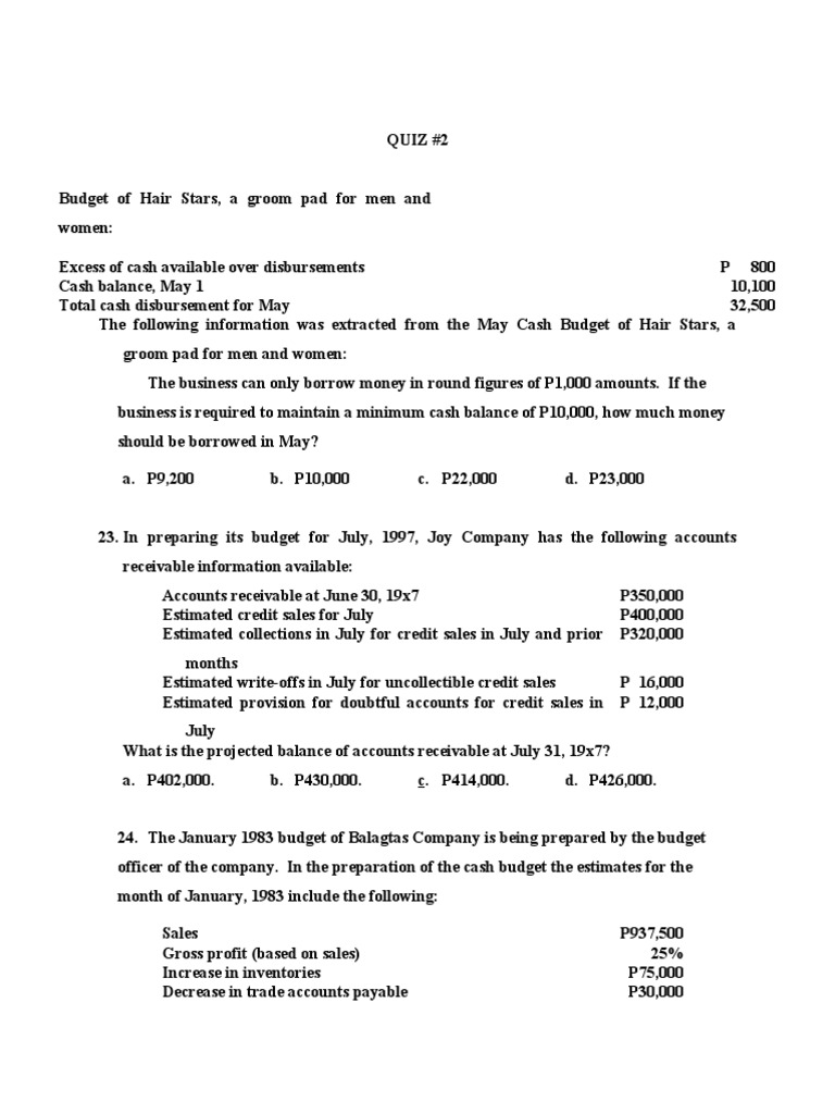 Quiz Number 3 | PDF | Debt | Inventory