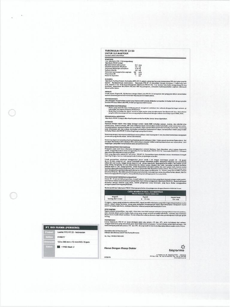 Tuberculin PPD RT 23 SSI Larutan Injeksi 2 TU, 1 ML - Tuberkulin PPD RT ...