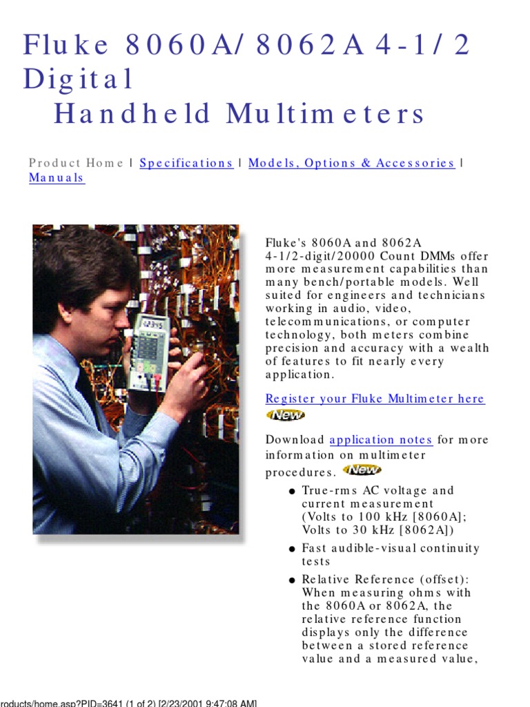 Fluke 8060A/8062A 4-1/2 Digital Handheld Multimeters: All All | PDF ...