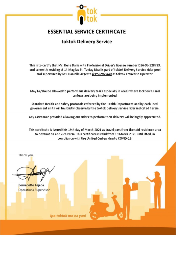 Essential Service Certificate | PDF | Finance & Money Management