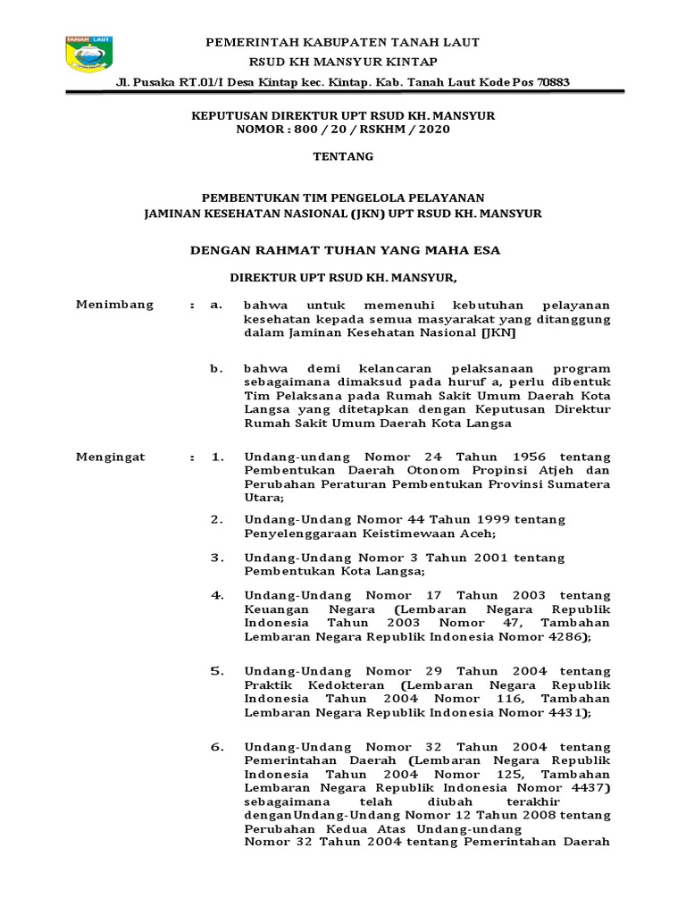 Sk Pembentukan Tim Jkn Rsudkhm Pdf