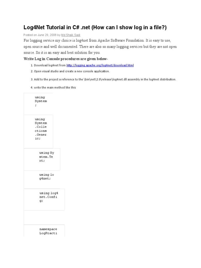 Log4Net File Logging in C# Tutorial | PDF | Computer File | Databases