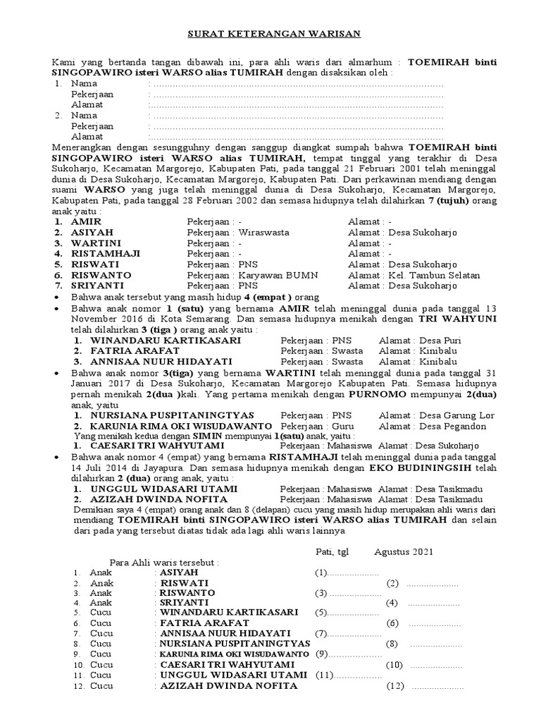 Surat Keterangan Warisan | PDF | Olahraga & Rekreasi