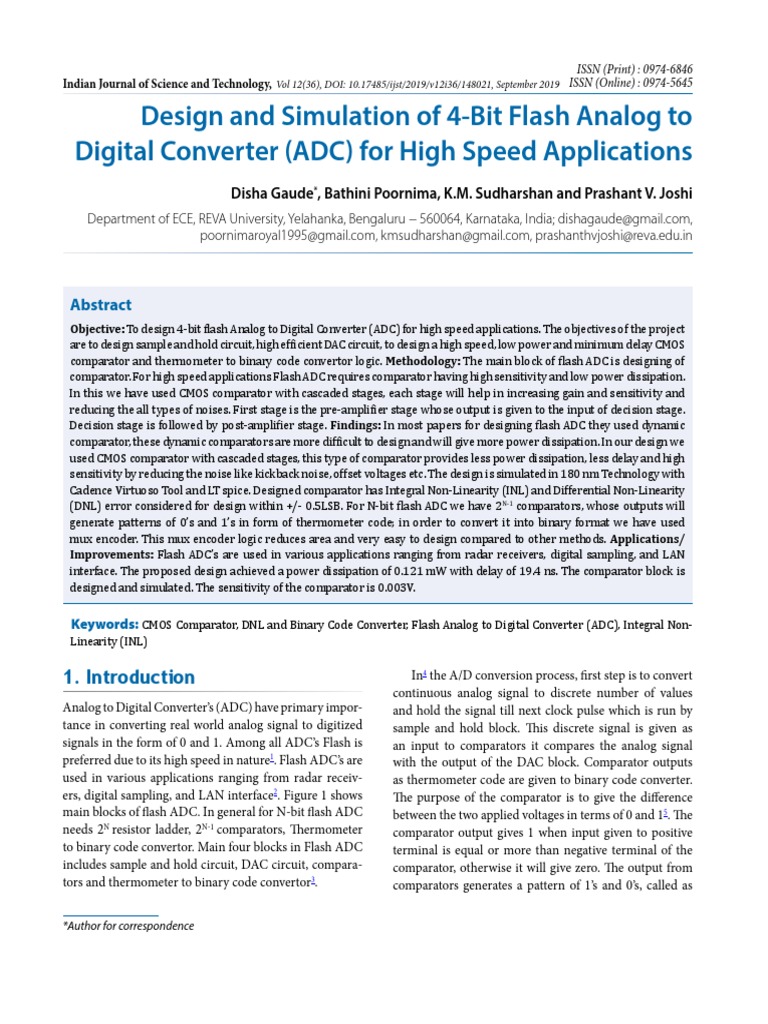 Design and Simulation of 4-Bit Flash Analog To Digital Converter (ADC) For High Speed ...