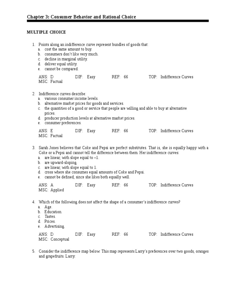 ch03 Test Consumer Behavior | PDF | Utility | Economic Surplus