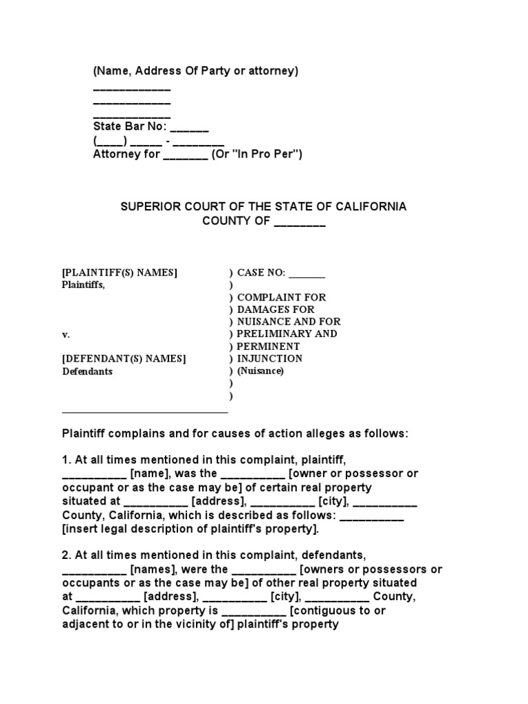 Abatement of Nuisance Complaint | PDF | Injunction | Damages