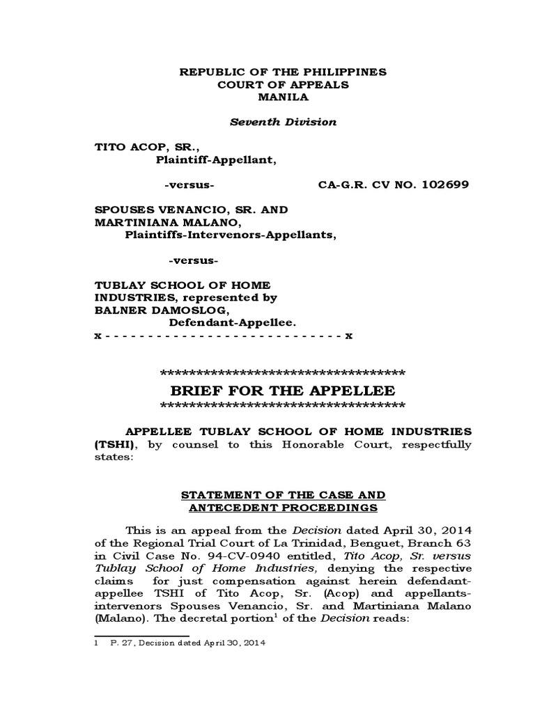 Brief For The Appellee | Download Free PDF | Lawsuit | Appeal