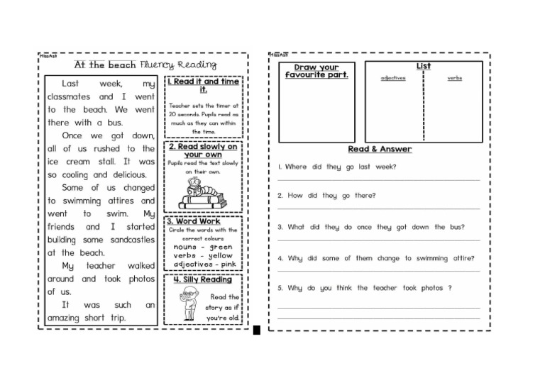 At The Beach Reading Comprehension | PDF