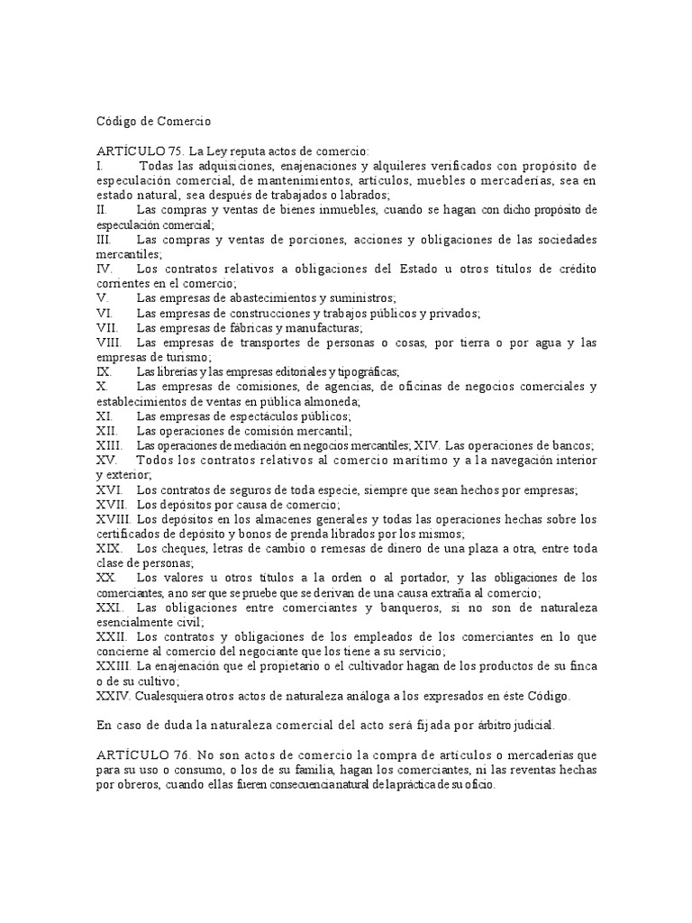 Artículo 75 Código de Comercio | PDF | Comercio | Bancos