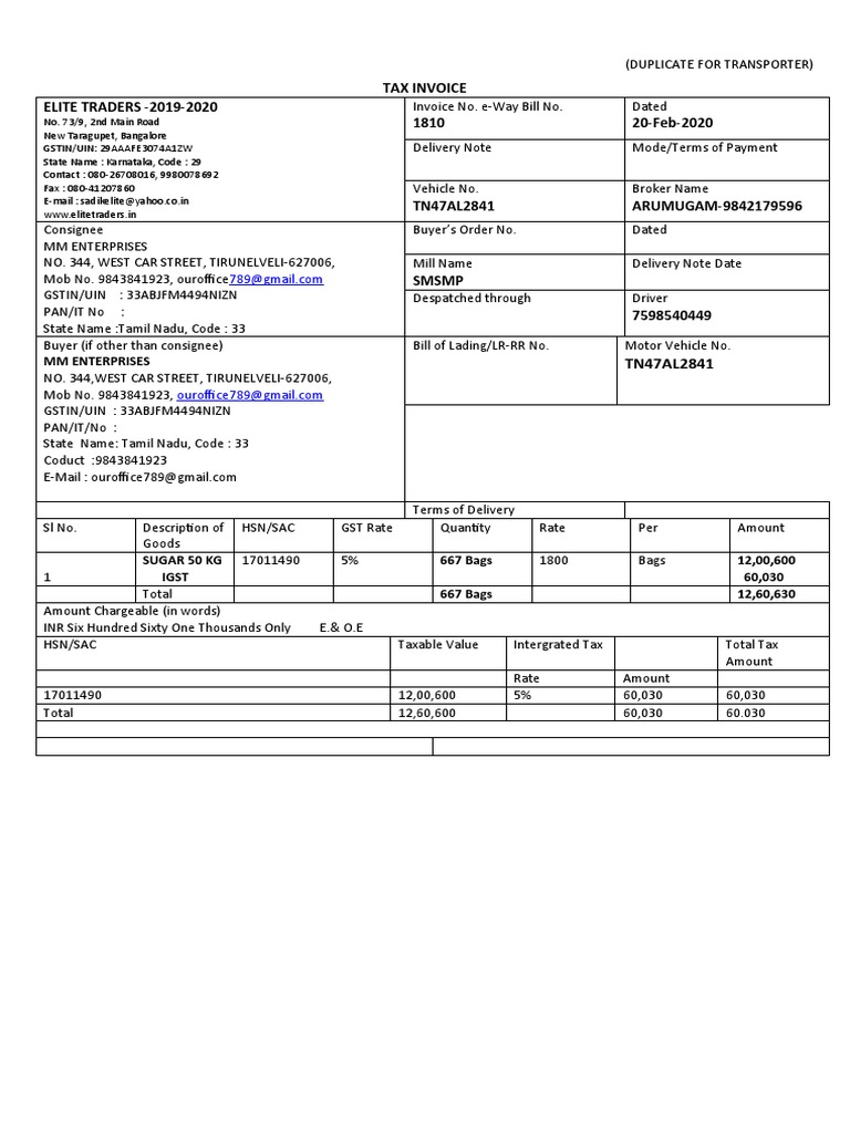 Tax Invoice ELITE TRADERS - 2019-2020 1810 20-Feb-2020: MM Enterprises ...