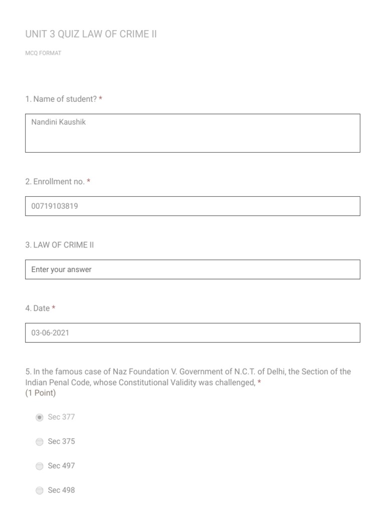 Unit 3 Quiz Law of Crime Ii | PDF | Crimes | Crime & Violence