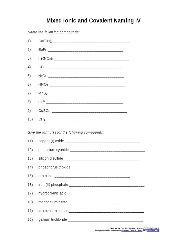 Mixed Ionic and Covalent Naming Practice | PDF | Nitrate | Nitric Acid
