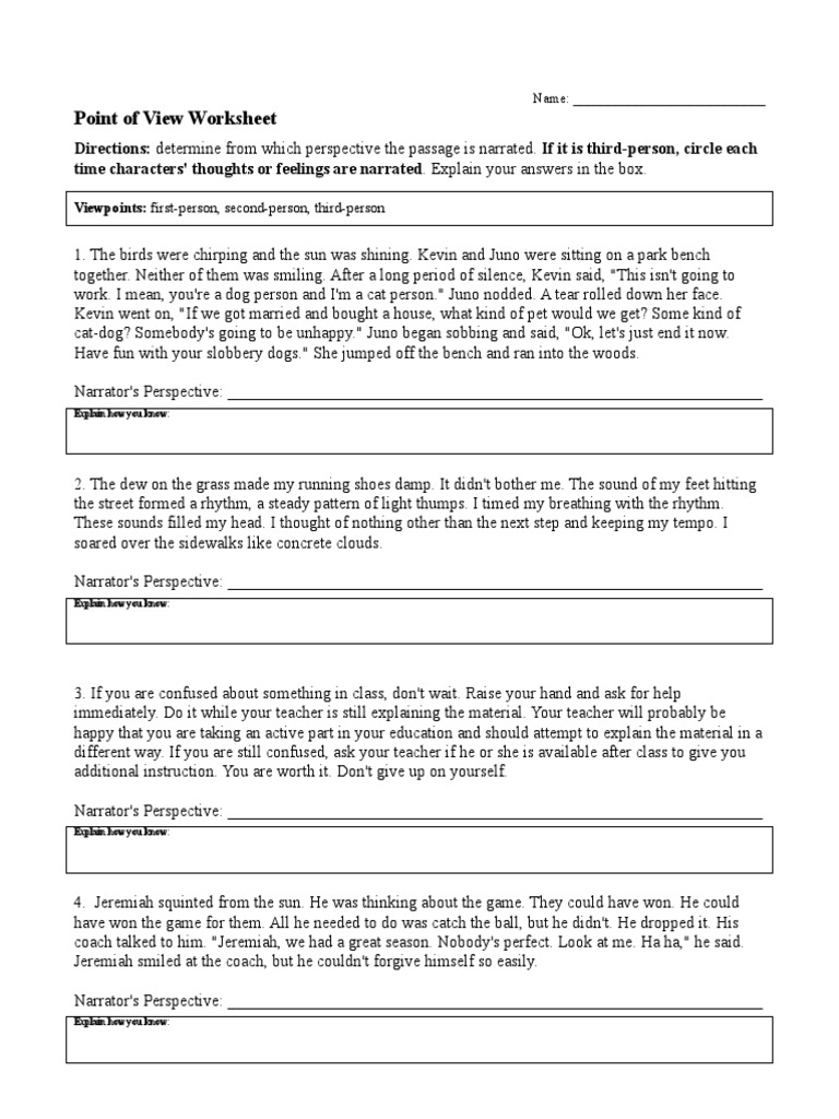 Point of View Analysis Worksheet | PDF | Narration