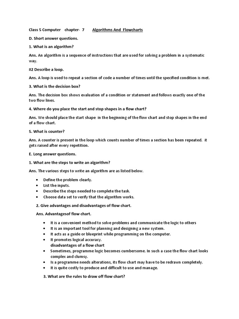 Algorithms&Flowchart - Qs V Computer 1 | PDF | Algorithms | Control Flow