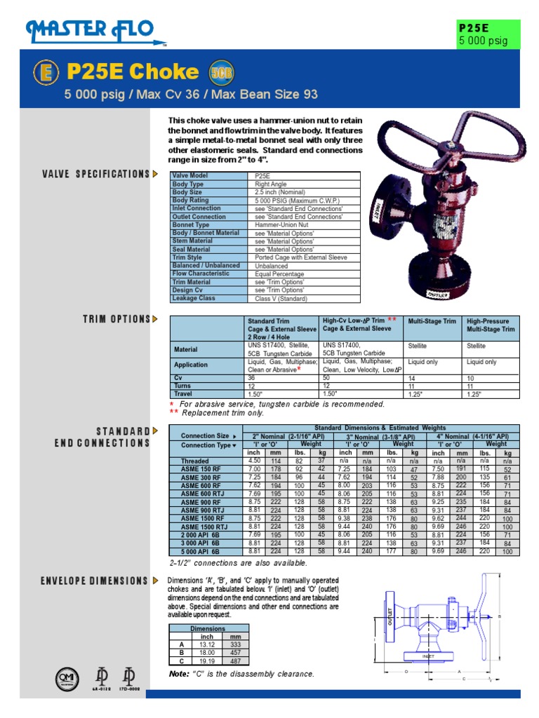 P25E Choke valve specification sheet | PDF | Valve | Mechanical Engineering