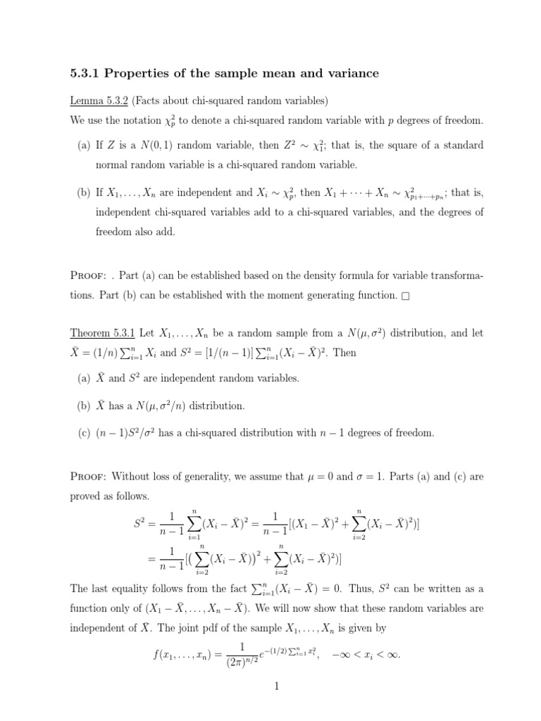 Sample Variance Proof of Chi Square Distribution | PDF | Probability ...