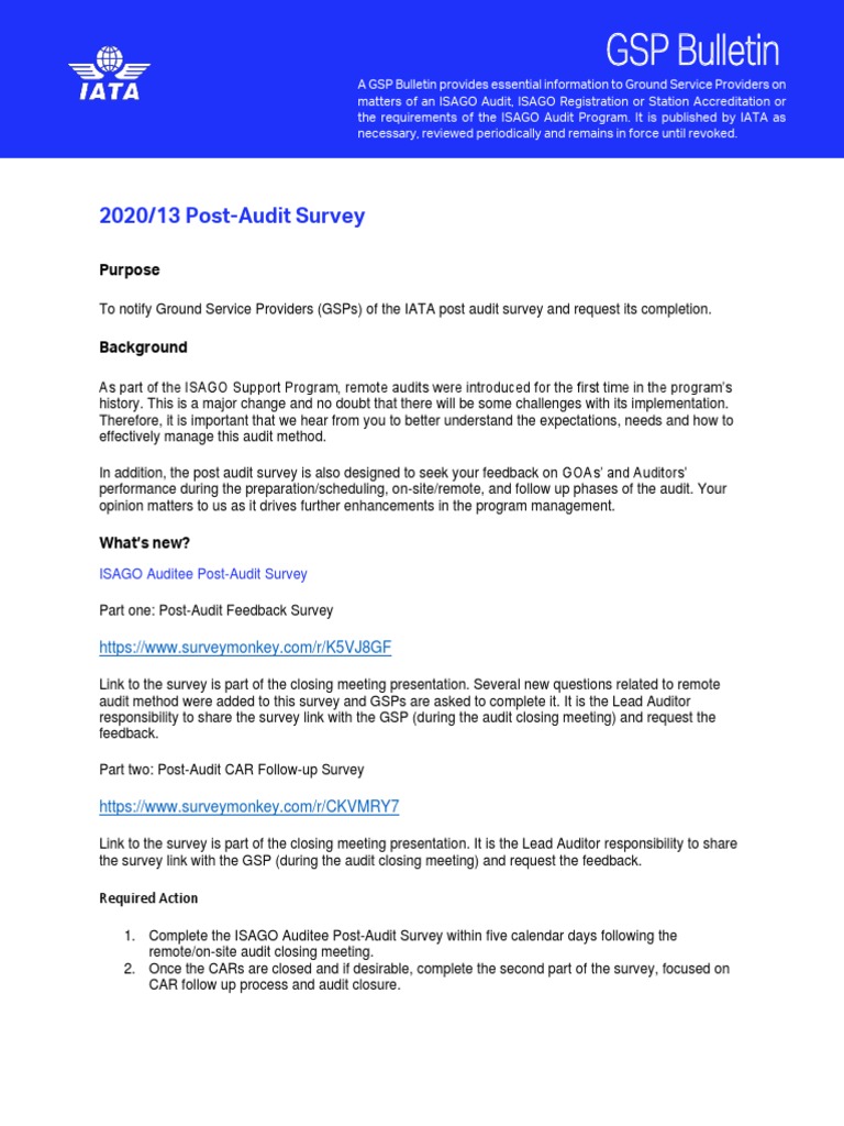 GSP Bulletin 2020 13 Post Audit Survey | PDF | Audit | Computing
