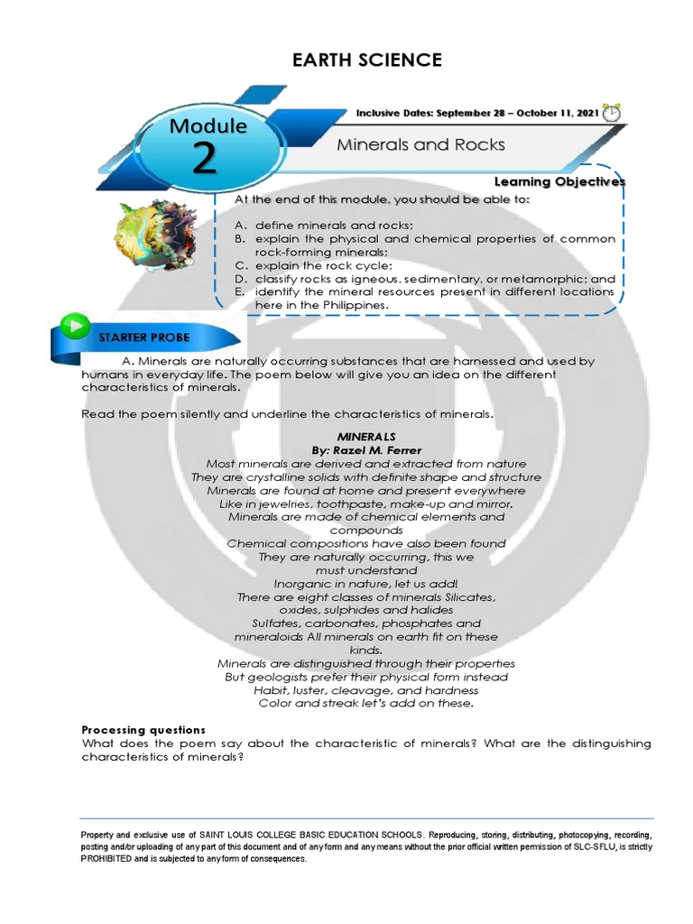 Earth Science: Minerals and Rocks | PDF | Rock (Geology) | Minerals