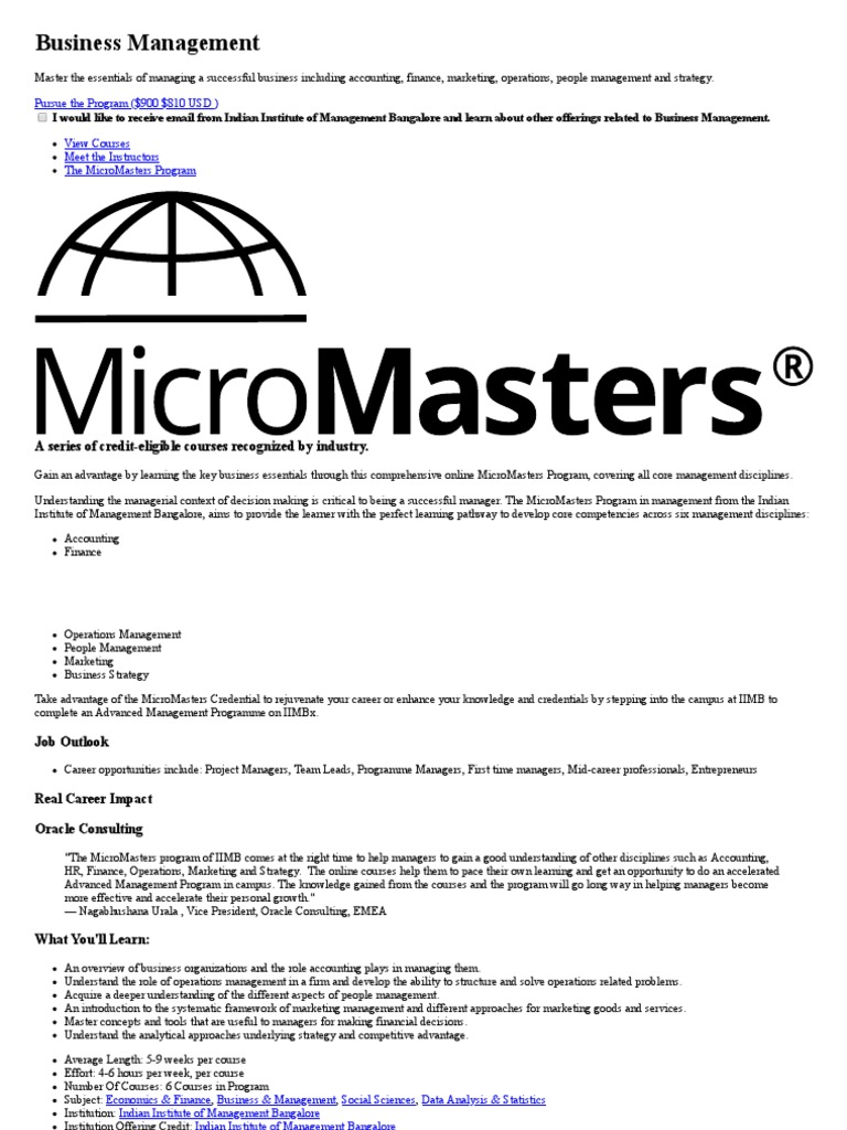 Micromasters-Business Management - Edx | PDF | Strategic Management ...