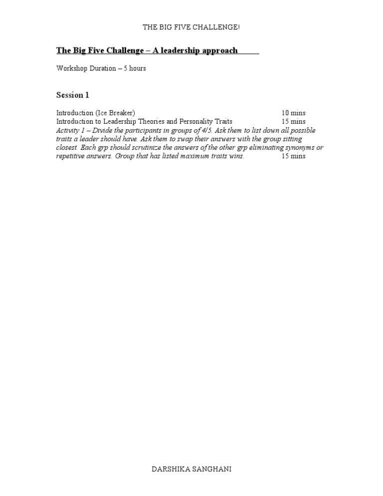 Big Five Challenge | PDF