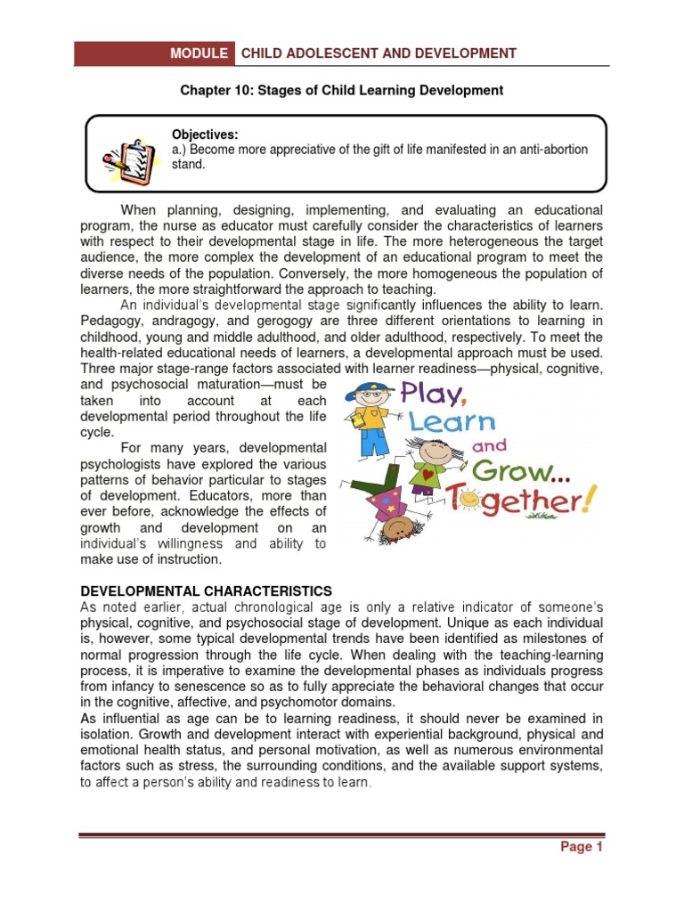 CHAPTER 10 - Stages of Child Learning Development | PDF | Adolescence ...