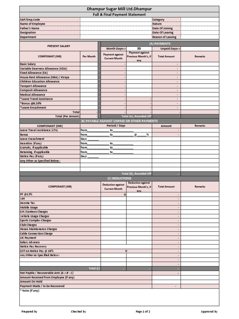 F&F Format | PDF | Salary | Personal Finance
