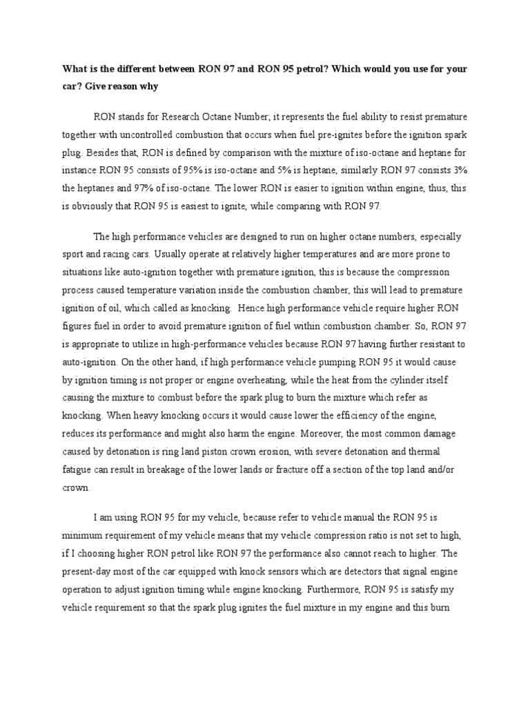 What Is The Different Between RON 97 and RON 95 Petrol | PDF | Vehicles ...