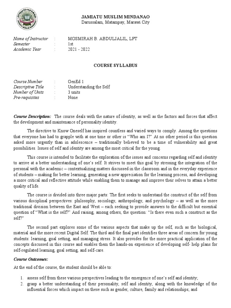 GenEd 1 - Understanding The Self | PDF | Self | Identity (Social Science)