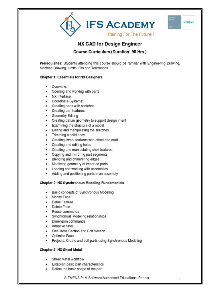 NX CAD Design Engineer Course Outline | PDF | Computer Aided Design ...