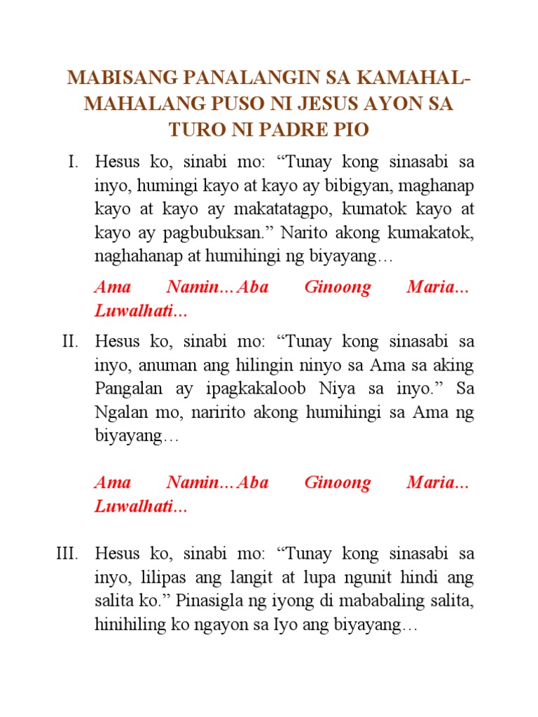 Padre Pio Mass - Novena Tagalog | PDF