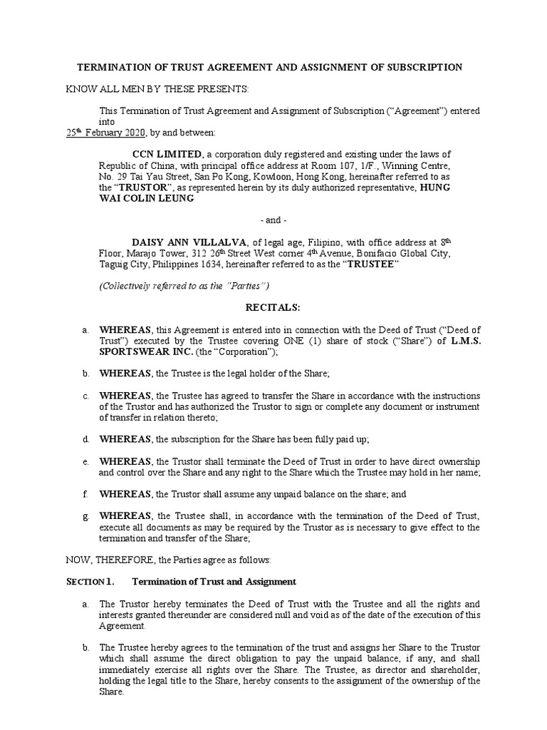 Termination of Trust | PDF | Trust Law | Deed