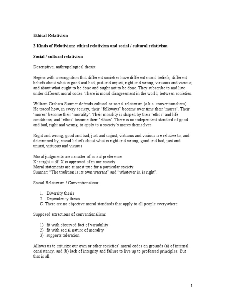 Ethical Relativism 2 Kinds of Relativism: Ethical Relativism and Social ...
