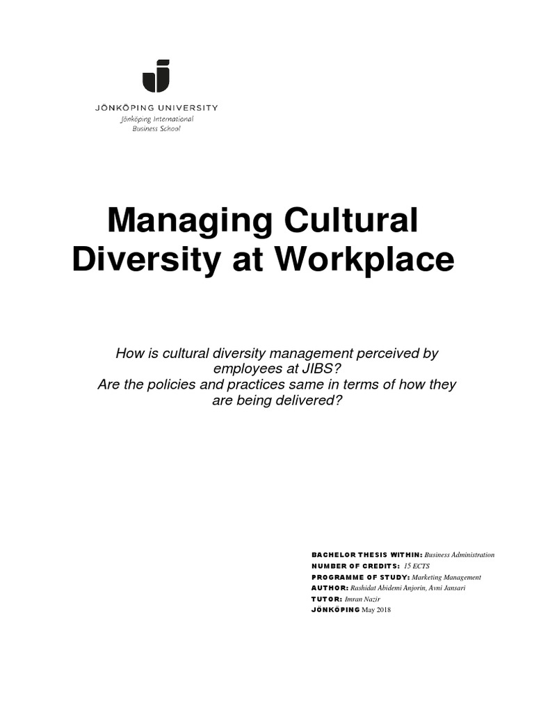 Managing Cultural Diversity at Workplace | PDF | Human Resource ...